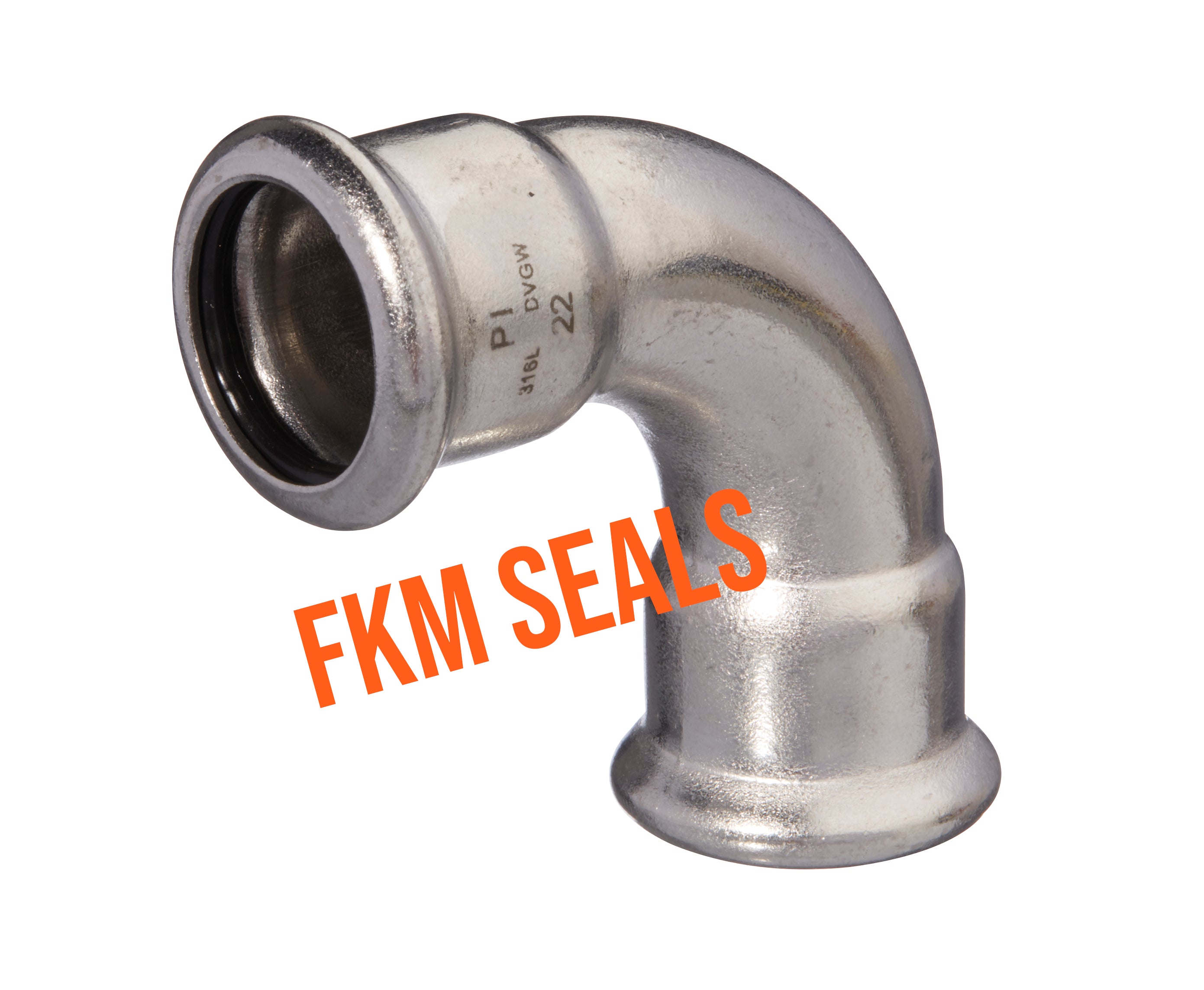 90° Stainless Steel Press-Fit Female/Female Press-Fit Elbow with FKM S